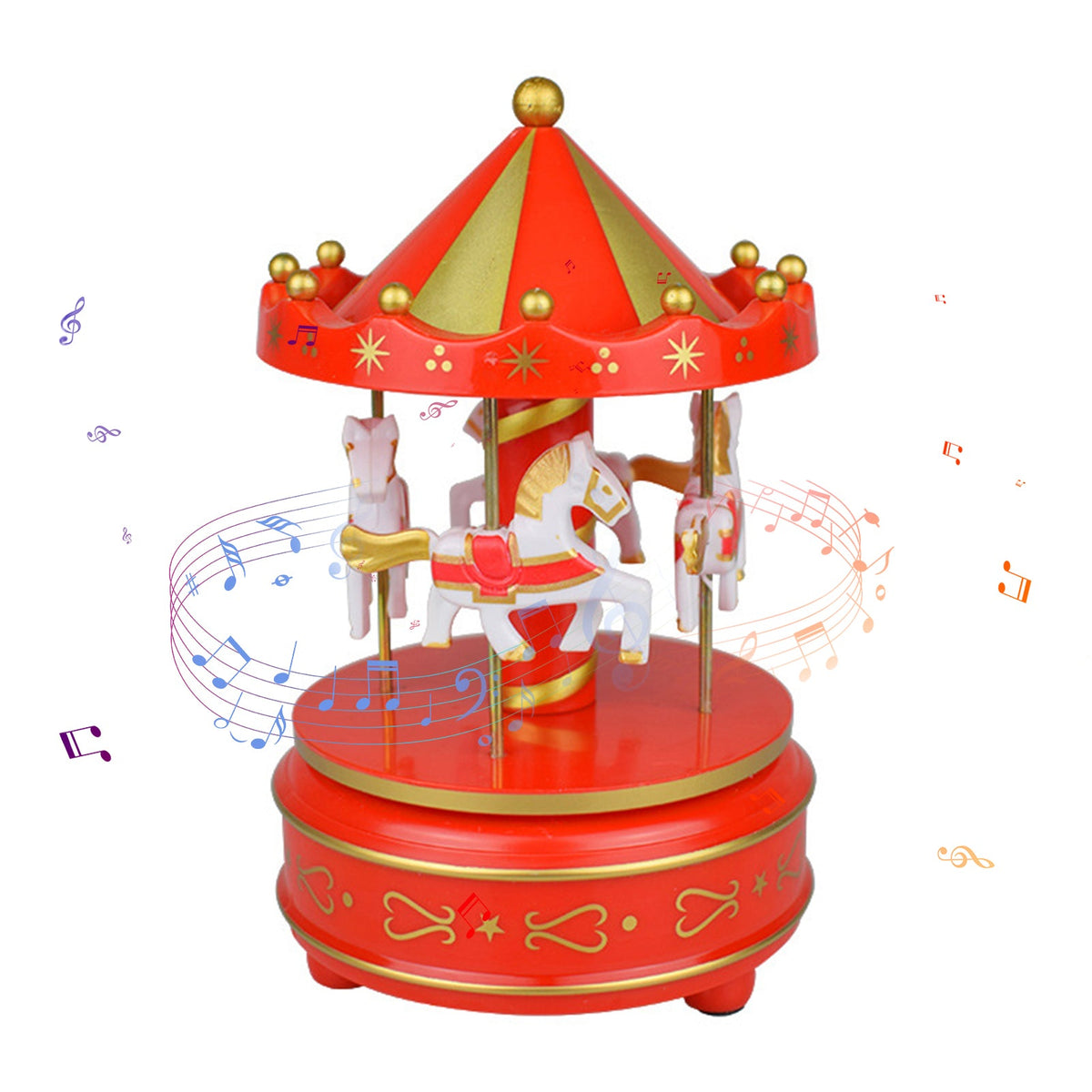 Carousel Music Box 4 Horse Rotating- Red – Embroidery and Engraving ...